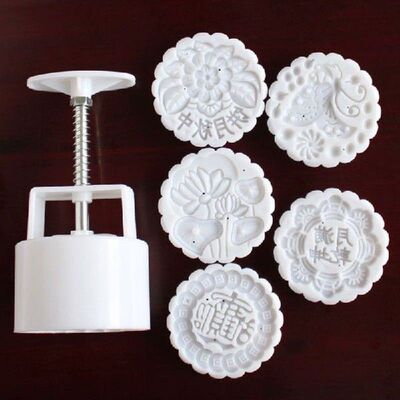 5Pcs Hand Press Cookie Stamps Moon Cake Decor Mould Barrel