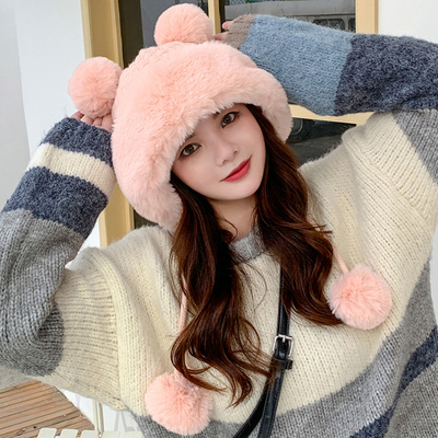 HT3374 Autumn Winter Hat Women Soft Fleece Fur Russian Hat L