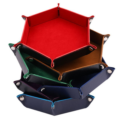 Foldable Dice Tray Box PU Leather Folding Hexagon Coin