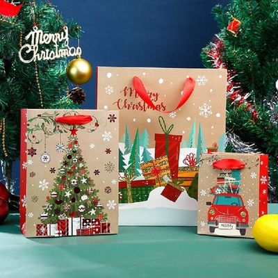 1pc Kraft Paper Bags Snowman Christmas Gift Bags with