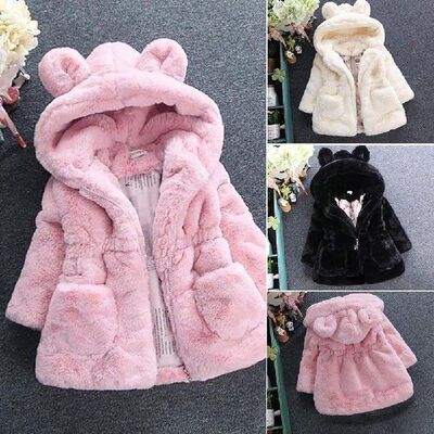 Kids Girls Rabbit Ears Thicken Outerwear Jacket Winter Long