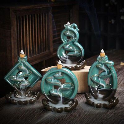 Backflow Incense Burner Lotus Leaf Design Handmade Ceramic