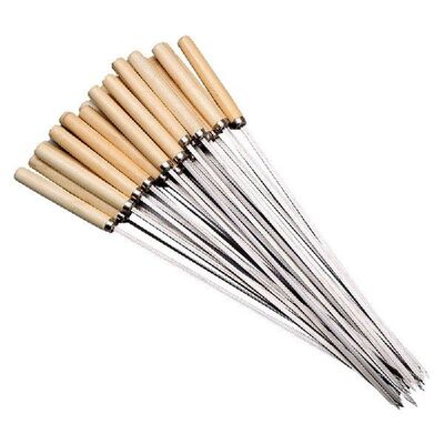 10Pcs Stainless Steel Barbecue Wooden Handle Sticks BBQ