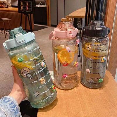 2 Liter Water Bottle with Straw Female Jug Girls Portable