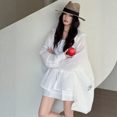韩系松弛感长袖防晒衣阔腿短裤慵懒休闲套装女夏季气质衣裤两件套