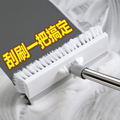 Cleaning and brushing of the tiles in the bathroom with a ha