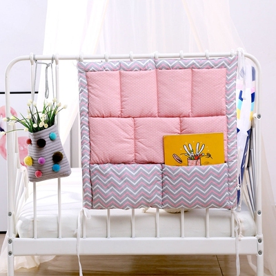Bed Hanging Storage Bag Baby Cot Cotton Holder Organizer