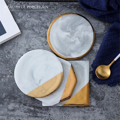 1pc Gold Marble Coasters Ceramic Coaster Tea Cup Pad Round T