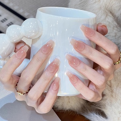 艺人纯欲冰裸色甄嬛显白纯手工美甲穿戴甲短款简约高级感指甲贴片