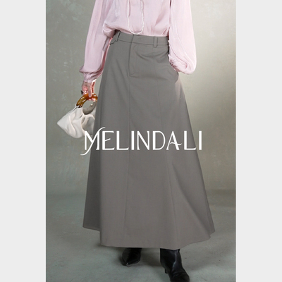 MelindaLi 【晓山青】 秋冬新款羊毛混纺通勤高腰A字伞式半身裙