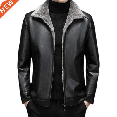 Business plus velvet leather jacket men's simple lap