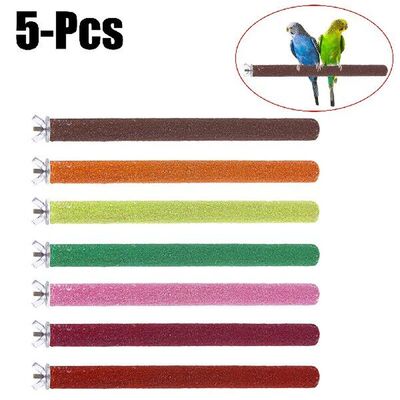 5pcs Bird Parrot Perch Stand Holder Color Emery Toys