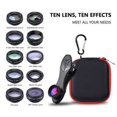 APEXEL 10 in 1 Mobile Phone Lens Kit Fisheye Wide Angle Tele