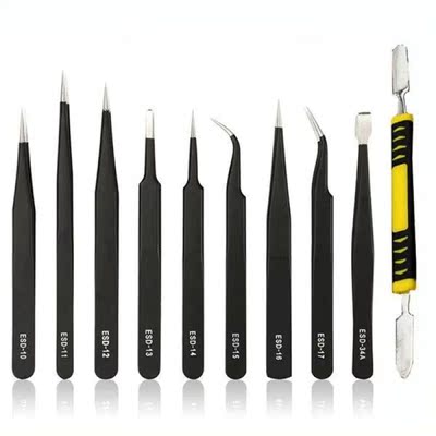 Stainless Steel Curved Straight Black Tweezer Set Nail Art
