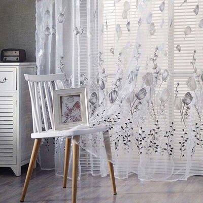1x2m Tulip Flower Print Tulle Voile Curtain Window Drapery
