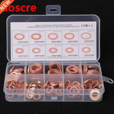 200PCS Copper Washers Gasket Set 9 Sizes Flat Ring Seal Kit