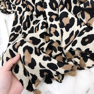 Fashion Design Sexy Leopard Dot Tassel Viscose Shawl Scarf