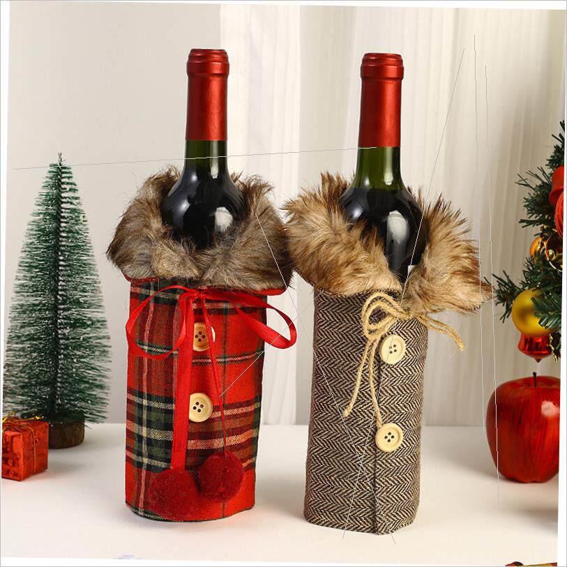 Christmas wine sleeve bow linen wine sleeve圣诞酒瓶套