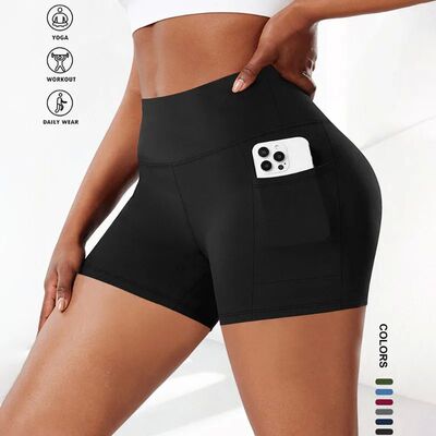侧口袋三分瑜伽短裤女Large-size yoga shorts with side pockets