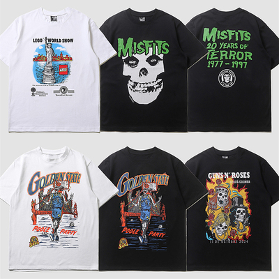 Poolevintage嘻哈说唱骷髅短袖