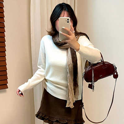 设计感掐腰纯色针织上衣2026冬大码胖mm宽松显瘦内搭女打底25232