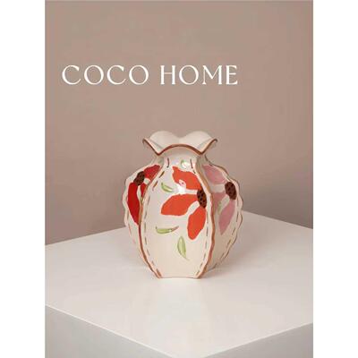 COCO 五边形手彩陶瓷花瓶客厅茶几可水培花插新中式彩绘家居摆件