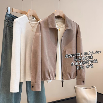 BC古堡庄园 春季新品意奢老钱风女装灯芯绒翻领休闲工装夹克外套