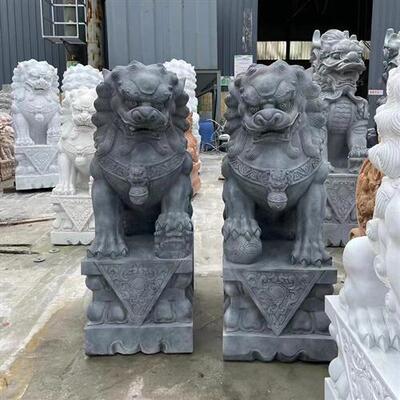 一对石雕石狮青石看门摆件动物雕塑大型汉白玉酒店家用雕塑摆件