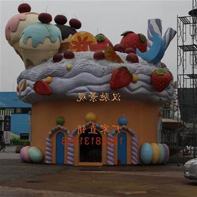 奶油杯蛋糕冰淇淋房子售卖亭玻璃钢雕塑各类门头造型卡通玻璃钢