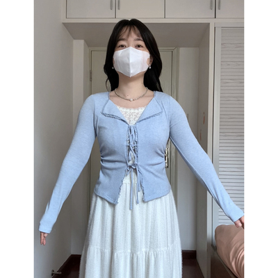 绑带蕾丝假两件T恤阿殊 ASOUL 韩系温柔长袖拼接上衣