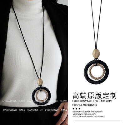 黑色木质圆环吊坠项链女款