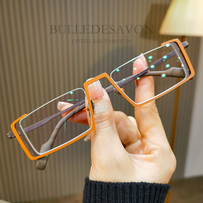 新款半框纯钛眼镜框小众高级感异形男女复古近视镜架可配度数变色
