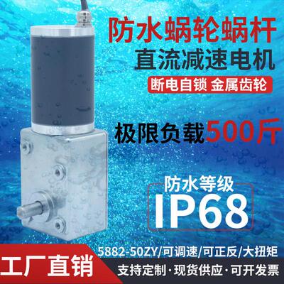 5882-50ZY IP68防水电机蜗轮蜗杆直流减速大扭力自锁调速水下马达
