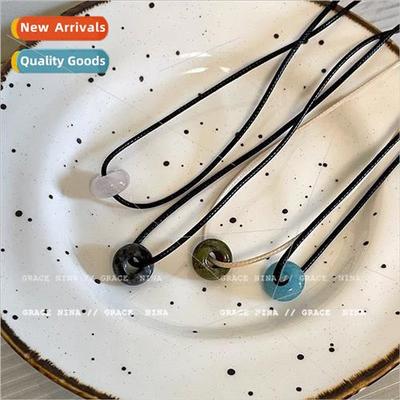 Natural stone new Chinese peace button necklace female ins s