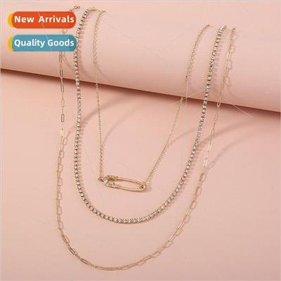 Europe necklaces ins triple stacked diamond encrusted neckla