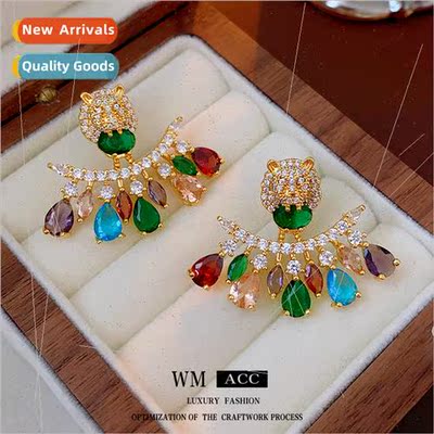 silver Needle Zirconia on Drop Earrings Retro Fashion Earrin