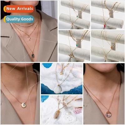 Summer Ocean Seashell Necklace 26 Letters Natural Stone Pend