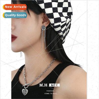 Black whe checkerboard tassel earrings female new earrings 9
