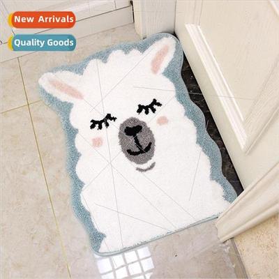Cartoon alpaca flocked carpet floor mats home bathroom door