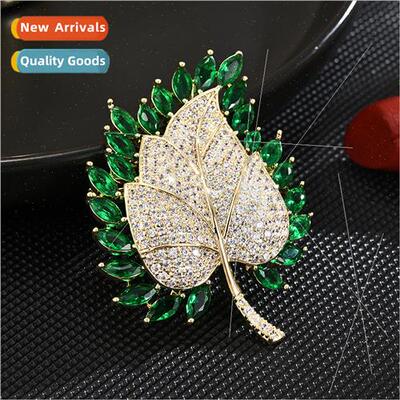 Exquise green zircon flame maple brooch female fashion water