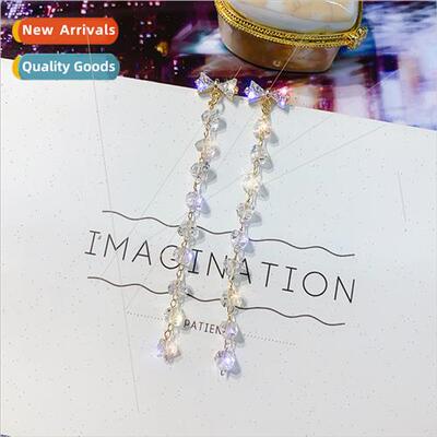 S925 silver needle crystal long earrings female Korea fashio