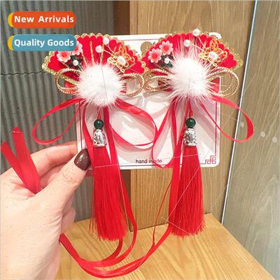 Joyful red fan bow hair clips teenage girls children hairbal