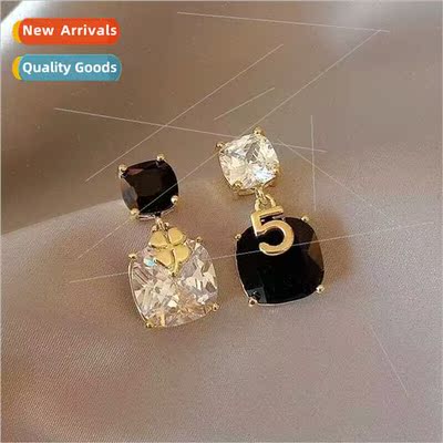 S925 silver needle Korea zirconia four-leaf flower earrings