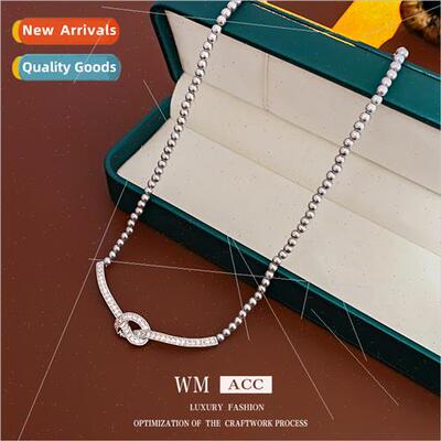 Korea zirconia knotted pearl necklace delicate collarbone ch