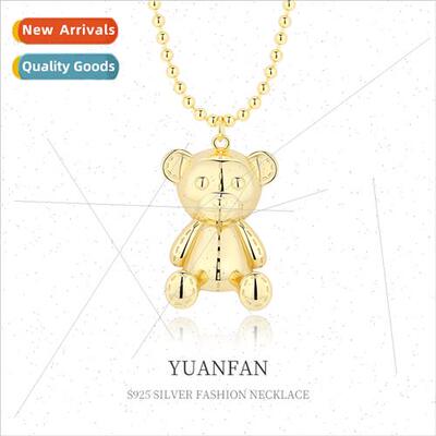925 lver Cute Stacking Bear Necklace Women Hundred Ins Penda
