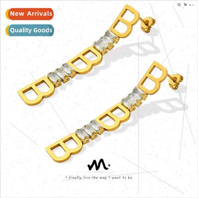 Europe new geometric letters splicing zirconia earrings simp