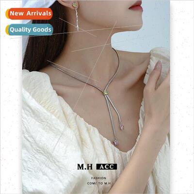 Quadrangle long tassel necklace niche wind necklace simple s
