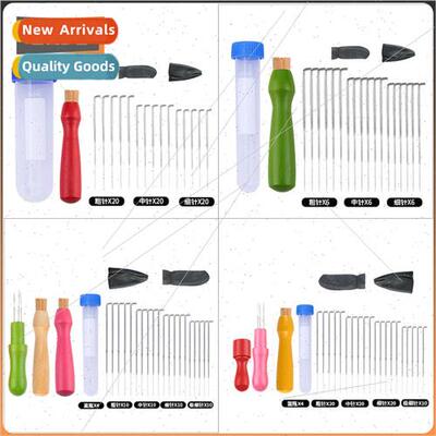 New Colorful Wooden Poke Poking Needle Cowhide Finger Holder