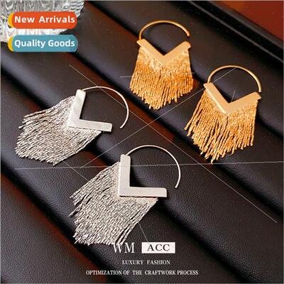 Electroplated V-shaped tassel metal ear hooks wild earrings