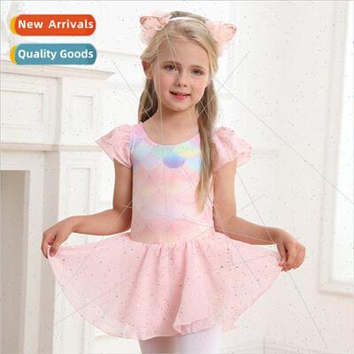 Girls summer thin short-sleeved dress mesh permance clothes